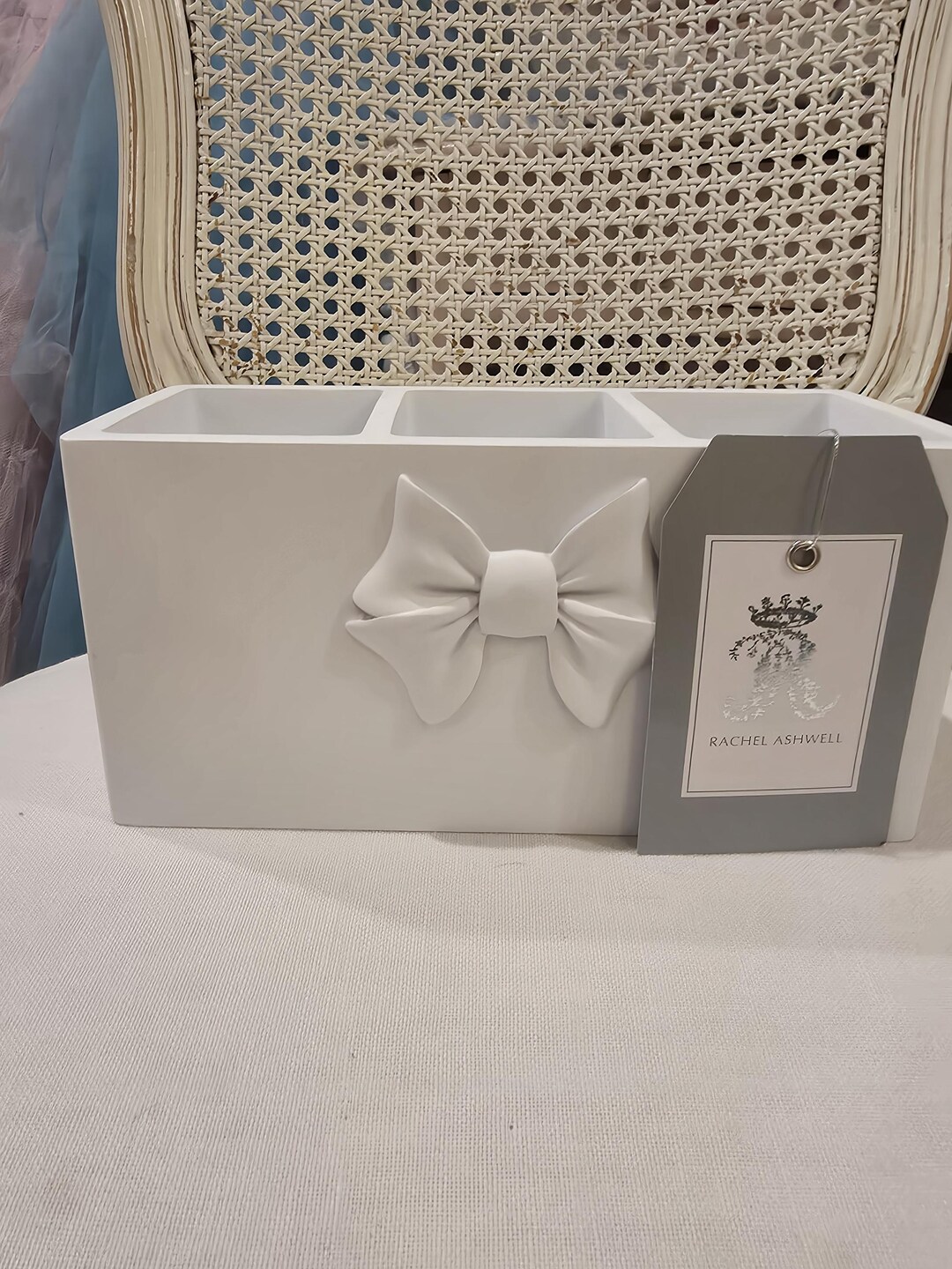 Rachel Ashwell White Bow Organizer Storage Shabby Chic Box Container ...