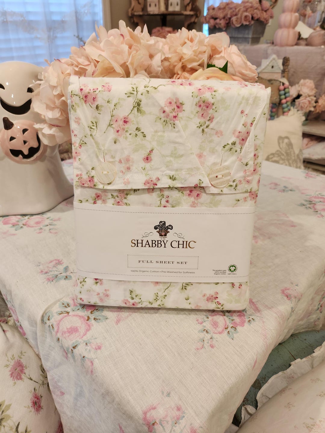 New Full Shabby Chic Sheet Set Rachel Ashwell Pink Floral Roses Flowers ...