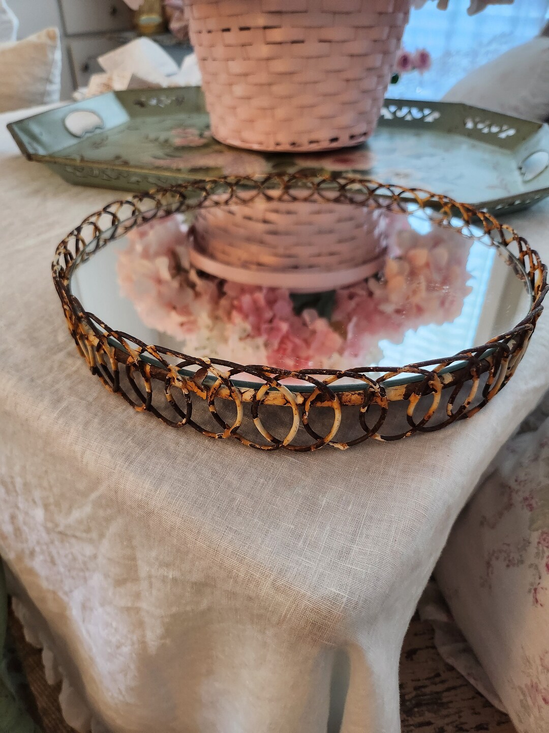 Vintage Mirrored Rusty Crusty Plateau Tray Shabby Chic Farmhouse ...