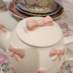 New Pink and White Teapot Ceramic Bows Party Gift Holiday Shabby - Etsy