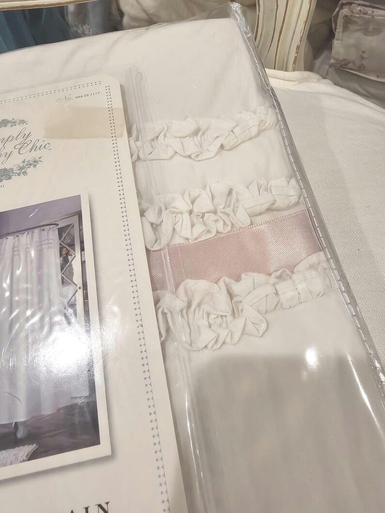 NOS Rare Simple Shabby Chic White Ruffles Shower Curtain Rachel Ashwell ...