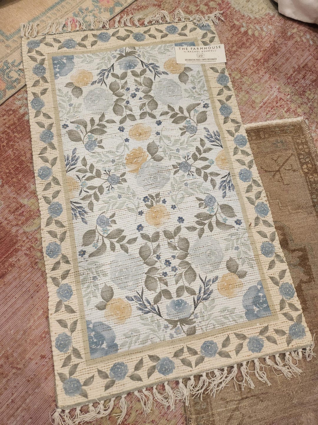 New Rachel Ashwell Rug Blue Yellow Tassels Fringe Shabby Chic Bedroom ...