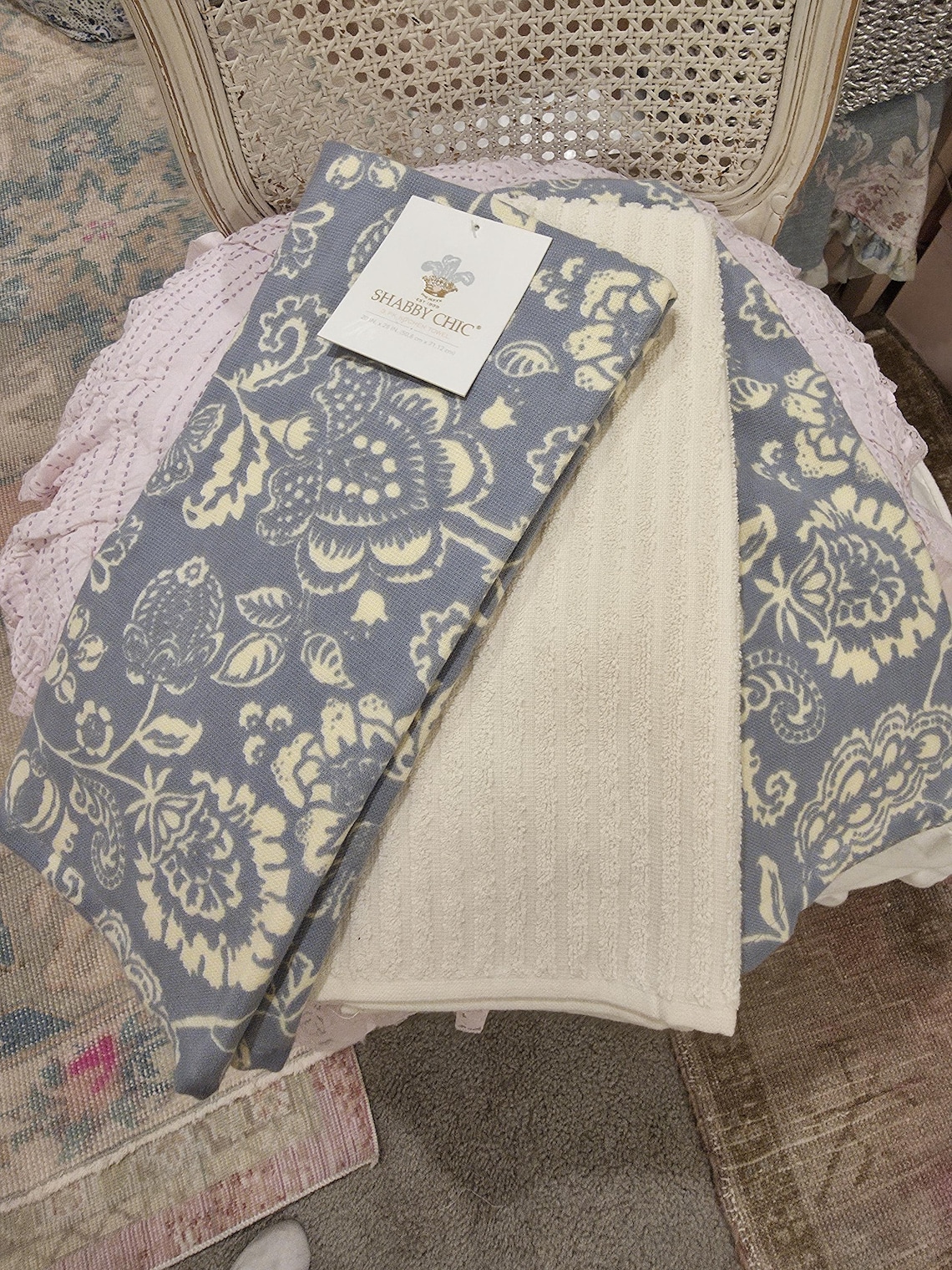 Set Three Shabby Chic Kitchen Towels Blue Antique White Rachel Ashwell ...