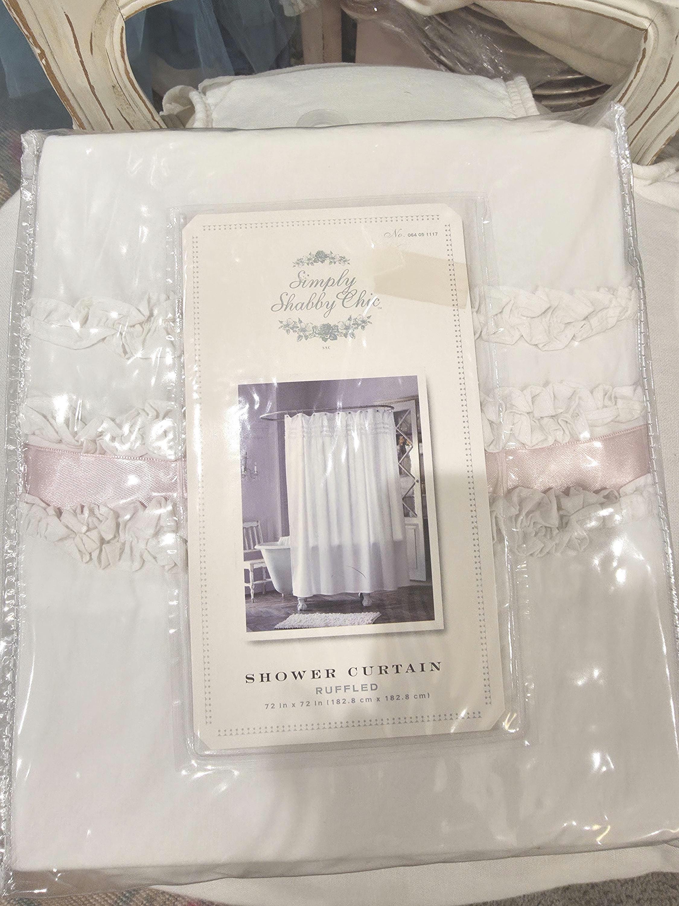 NOS Rare Simple Shabby Chic White Ruffles Shower Curtain Rachel Ashwell ...