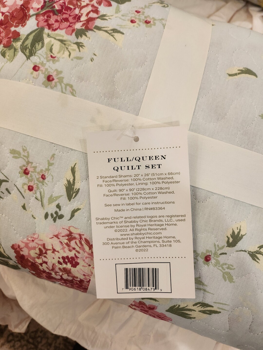 New Shabby Chic Queen Reversible Lightweight Quilt Light Blue Pink ...