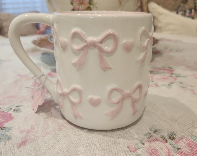 New Pink Bow Coffee Cup Mug Holiday Fall Cozy Tea Beverage Shabby - Etsy