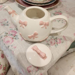 New Pink and White Teapot Ceramic Bows Party Gift Holiday Shabby - Etsy