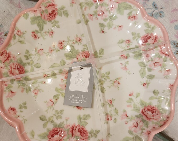 New Set Four Rachel Ashwell Melamine Dinner Plates Pink Roses Floral ...