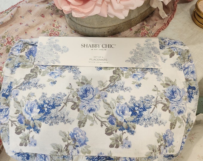 New Set of Four Shabby Chic Blue Floral Roses Flowers Placemats Kitchen ...