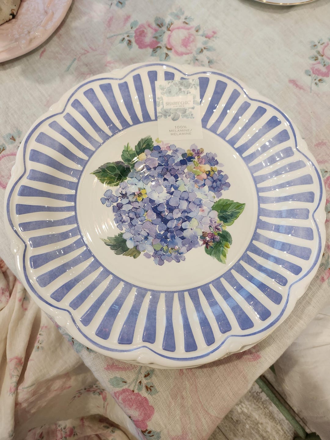 New Set Four Melamine Shabby Chic Dinner Plates Hydrangeas Floral ...