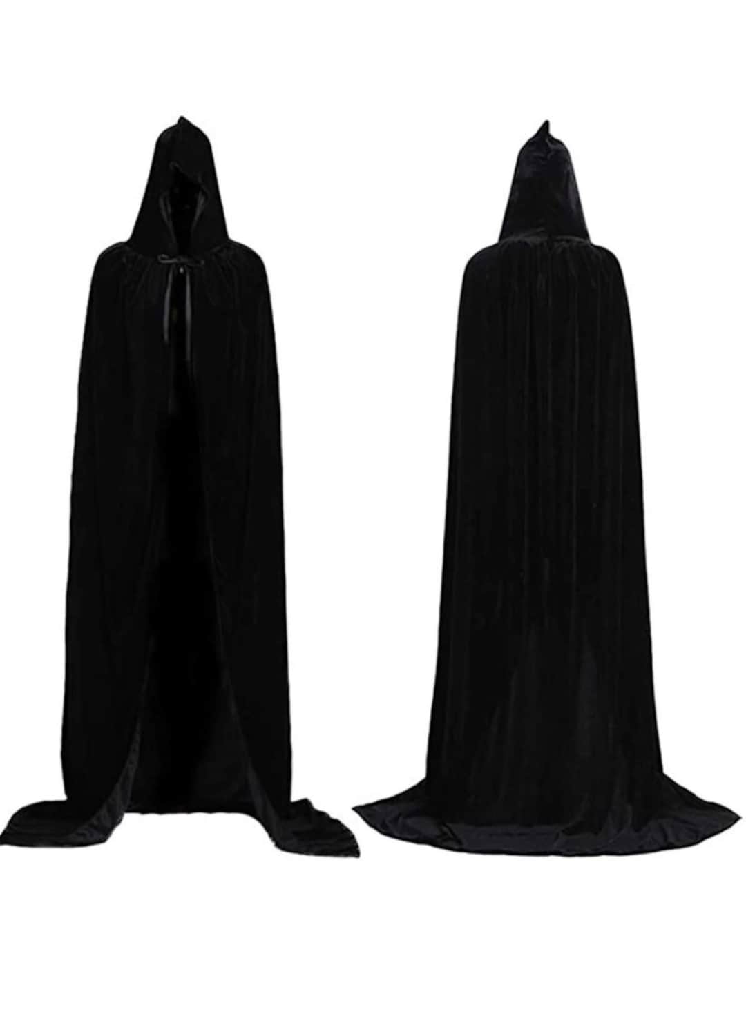 Long Black Velvet Hooded Cloak Halloween, Cosplay, Party, Costume ...