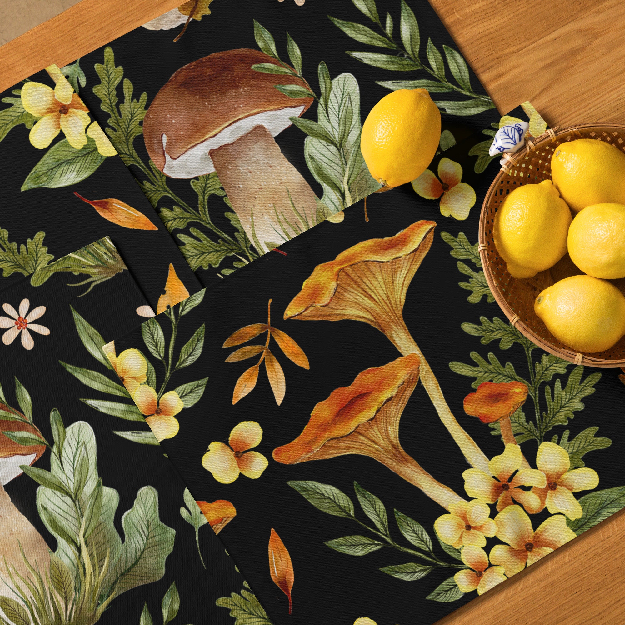 Fall Fungi Orange Mushroom Placemats set of 4 Dark Cottagecore Unique ...