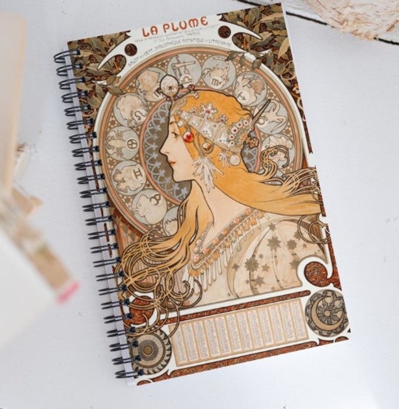 Zodiac La Plume alphonse Mucha Art-inspired Spiral Notebook Art Nouveau ...