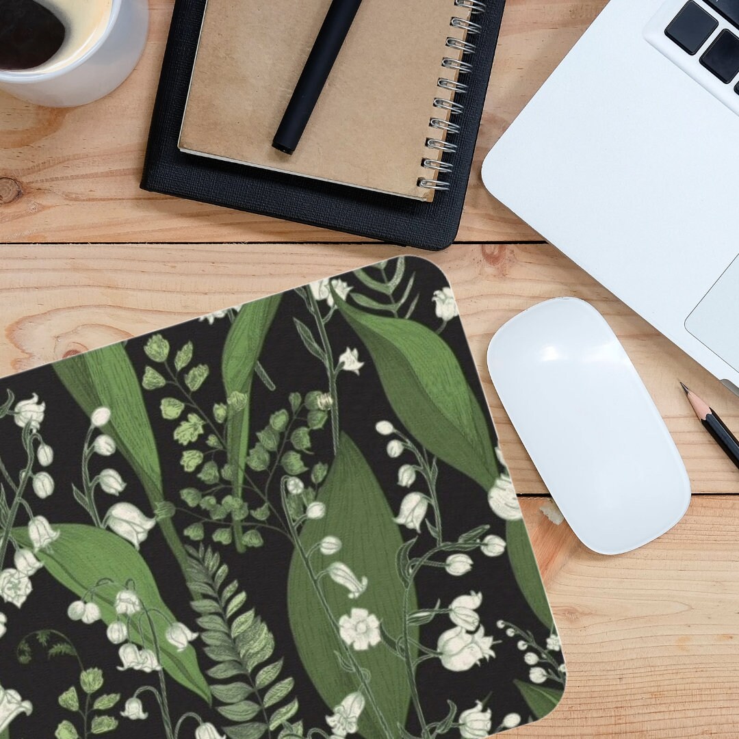 Lily-of-the-valley & Fern Mouse Pad - Dark Botanical Laptop Accessory ...