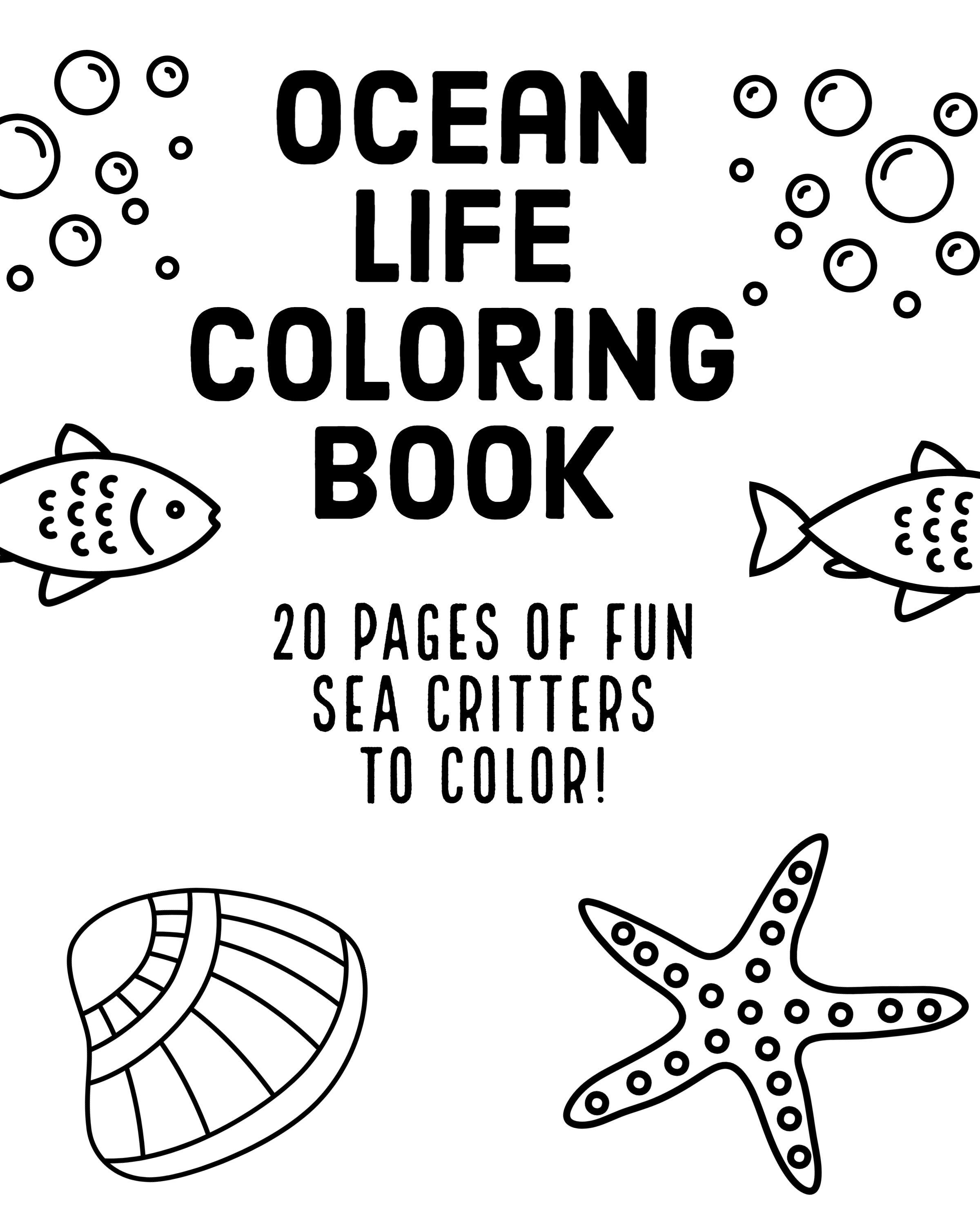 Ocean Life Coloring Book for Kids Level Easy Shark Dolphin Fish Snails ...