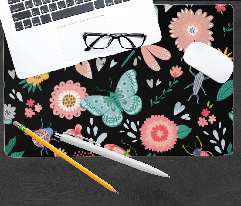 Desk Mat Butterflies & Flowers Dark Cottagecore 18x12 Office Cubicle ...