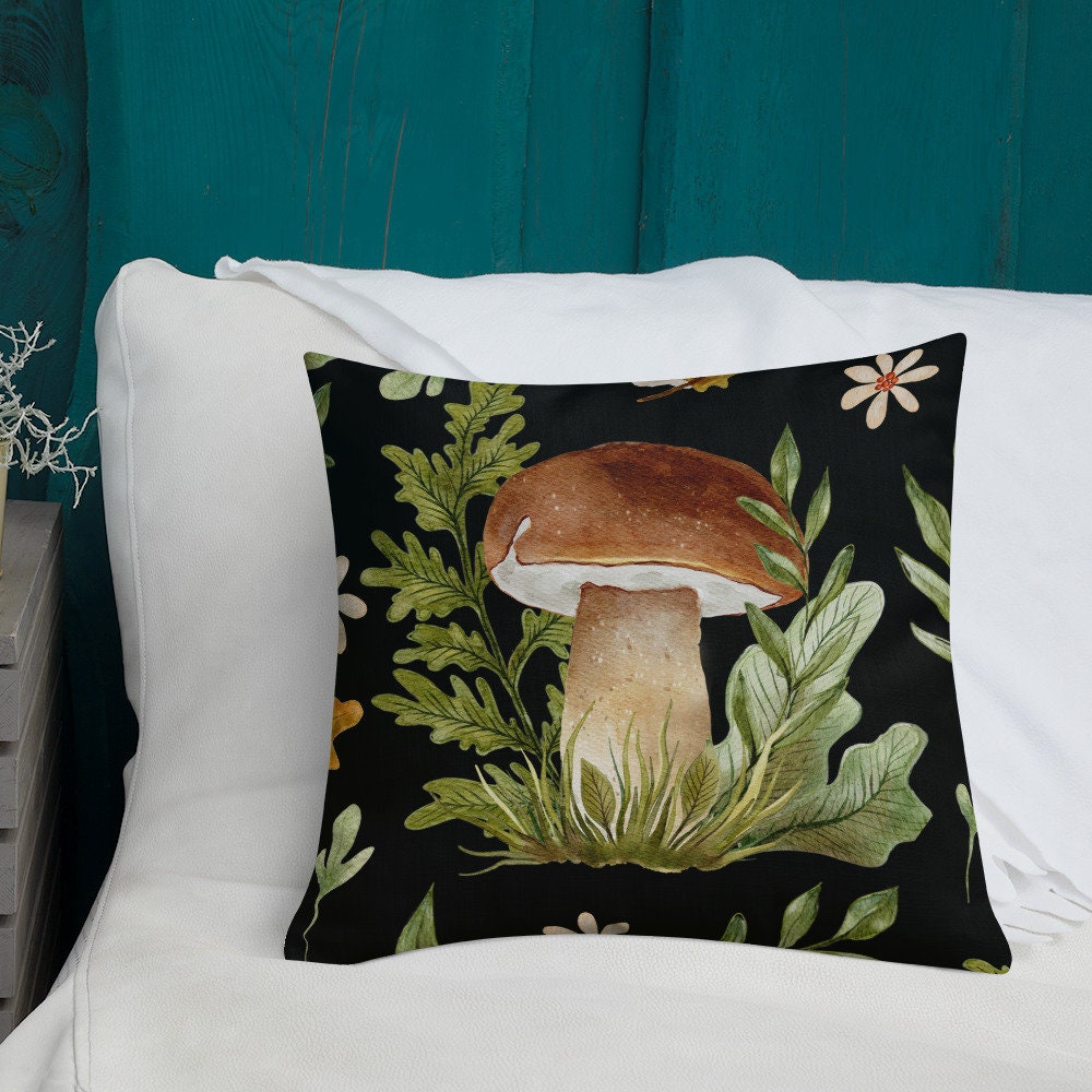 Mushroom Forest - Dark Cottagecore Throw Pillow (18x18 or 22x22 ...
