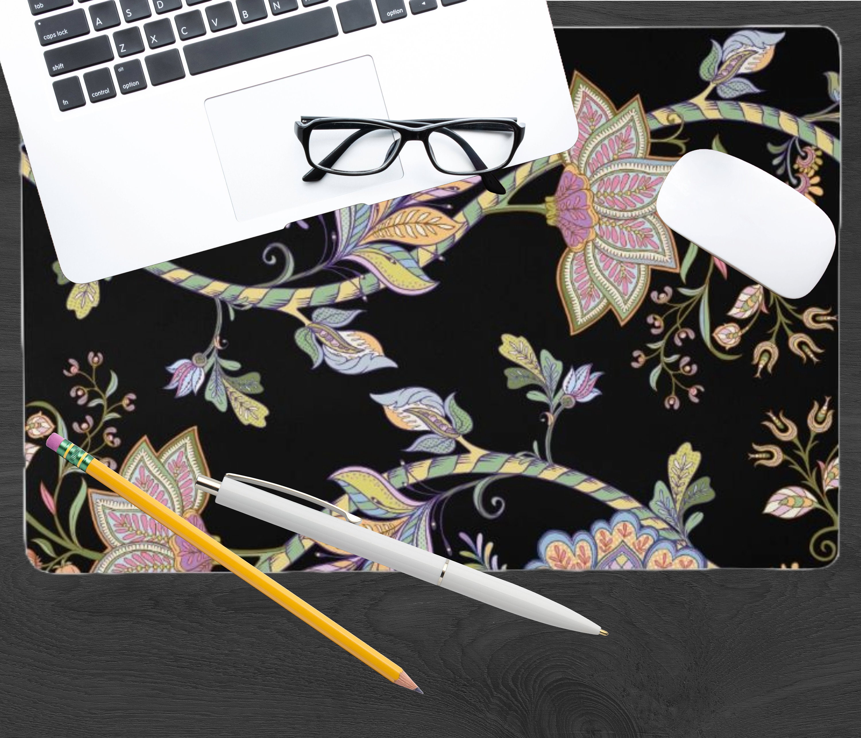 Desk Mat Psychedelic Floral Vine Dark Cottagecore 18 X 12 Unique Home ...
