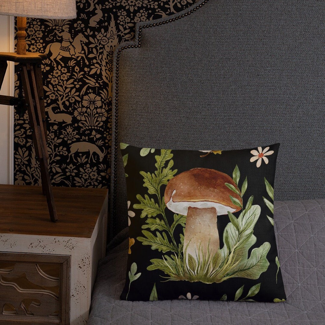 Mushroom Forest Dark Cottagecore Throw Pillow 18x18 or 22x22 Whimsical ...