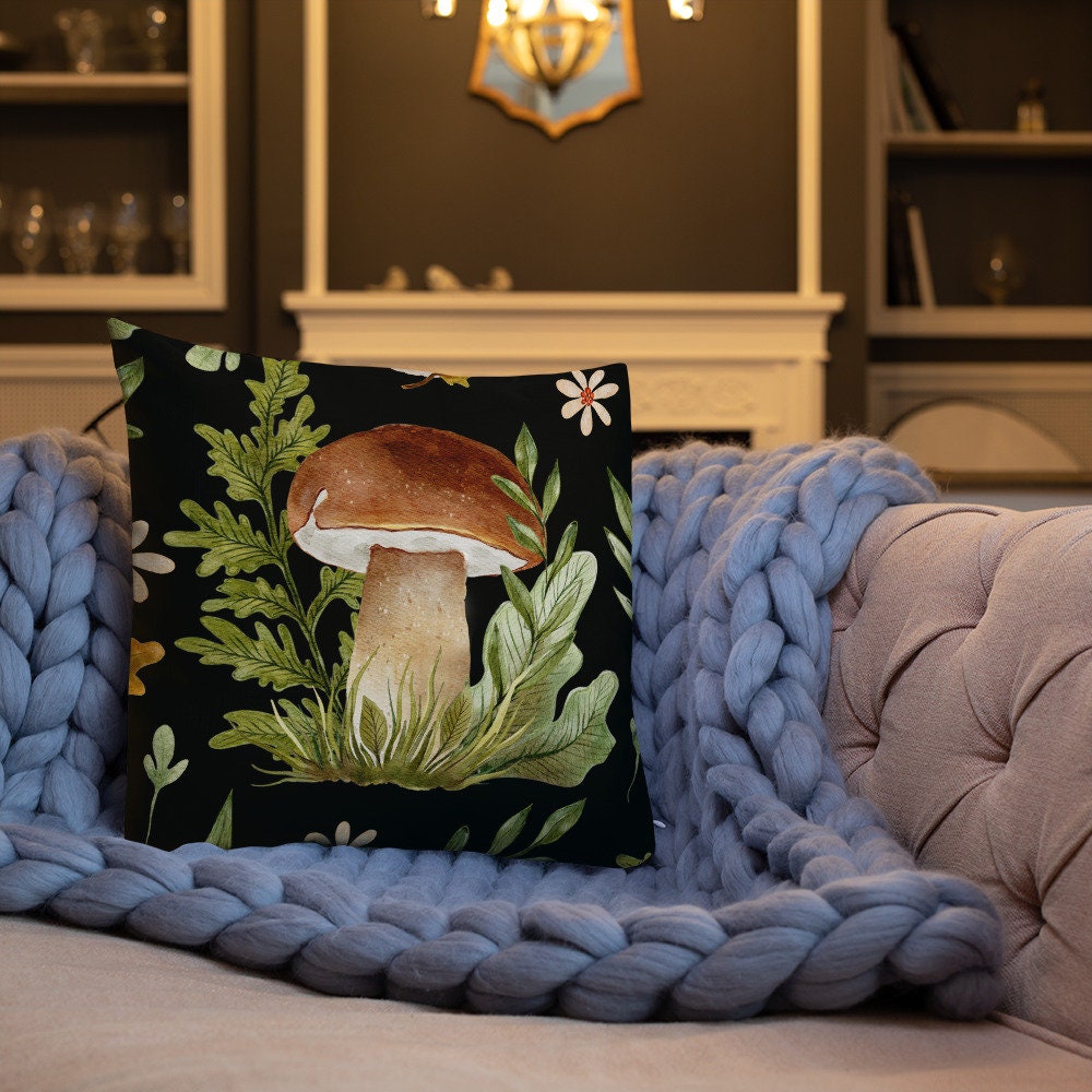 Mushroom Forest - Dark Cottagecore Throw Pillow (18x18 or 22x22 ...