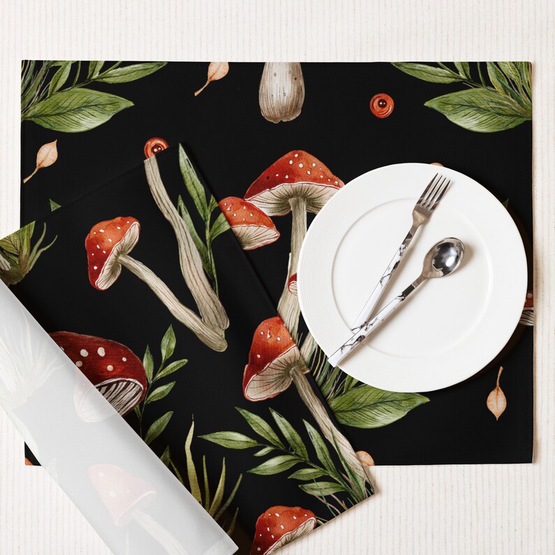 Mushroom Forest Dark Cottagecore Placemats set of 4 Unique Table Linens ...
