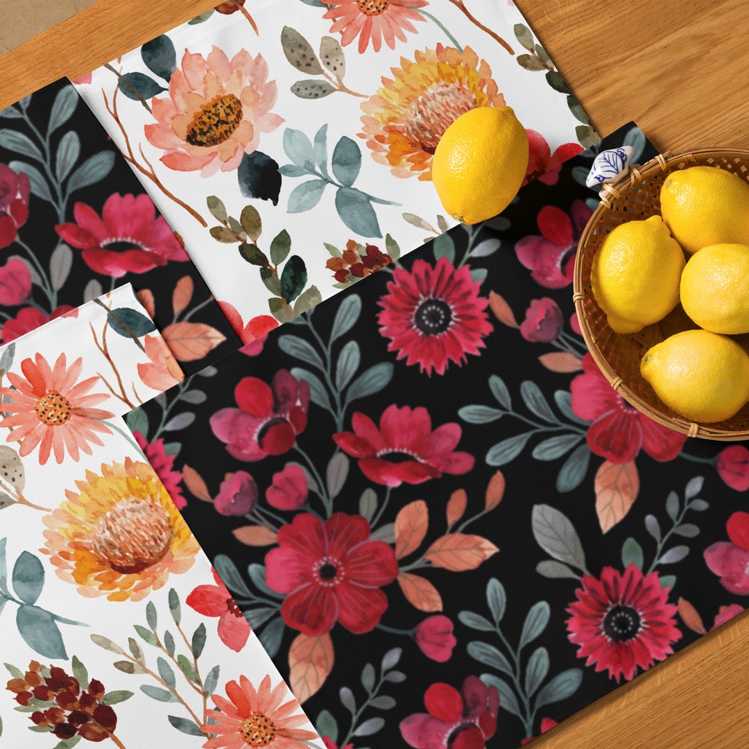 Vibrant Watercolor Floral Placemat Set of 4 - Maximalism Dark ...