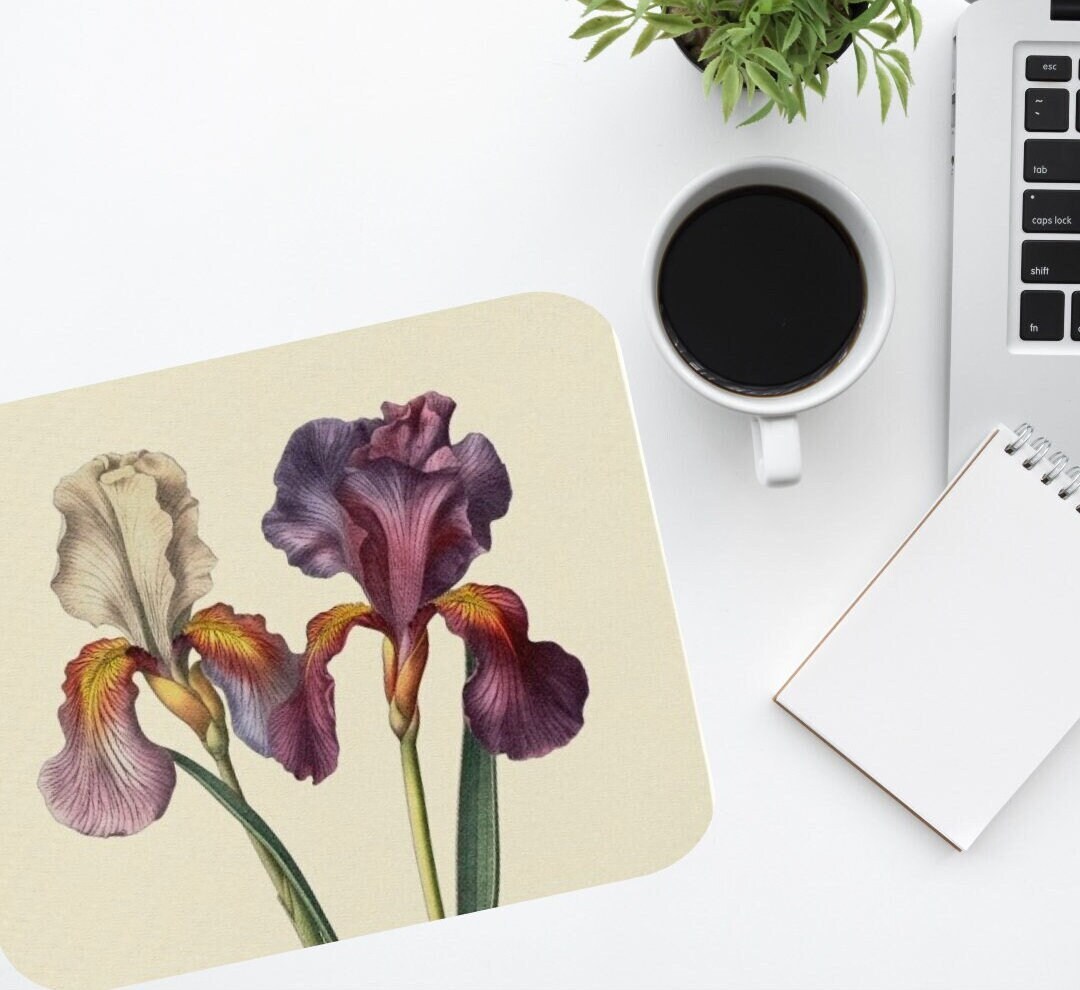 Irises - Purple - Botanical Mouse Pad - Cottagecore Vintage Style ...