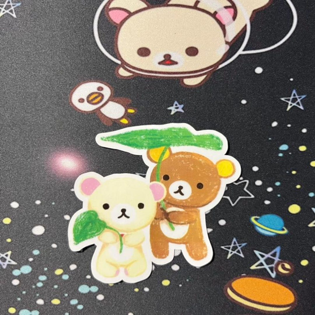 Kuma With Leaves Sticker - Fan Art, Aesthetic Bear Kuma Stickers ...