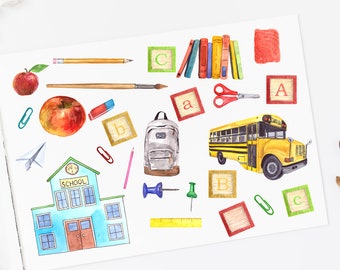 Watercolor Back to School Clip Art Set | Etsy