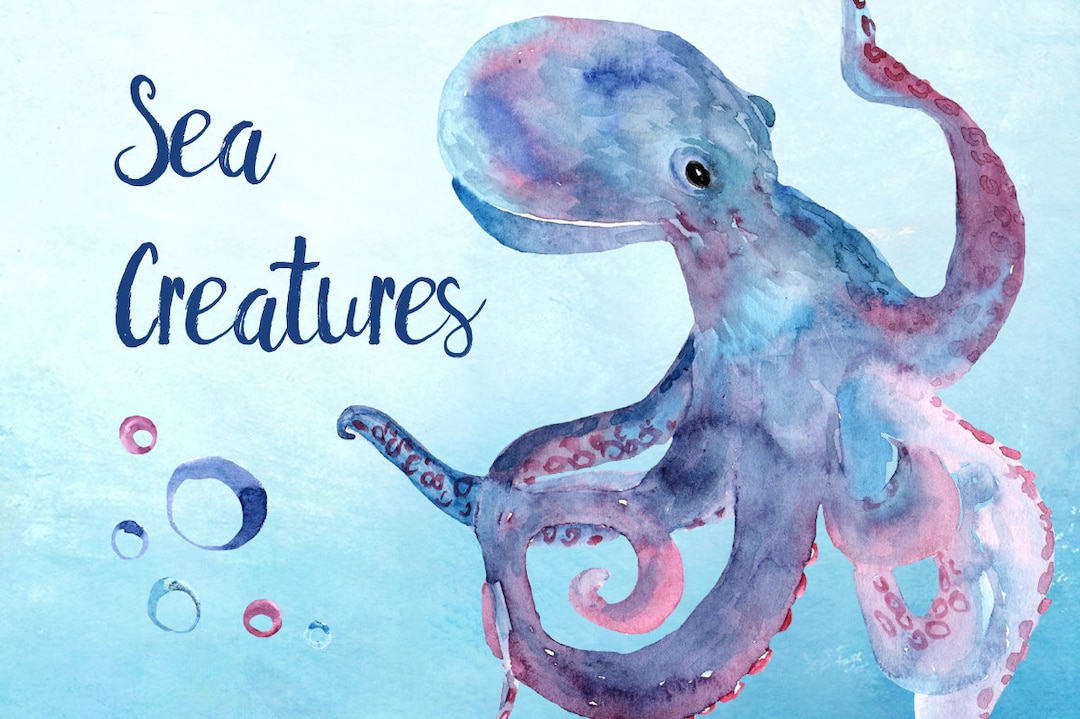 Watercolor Sea Creatures Clipart Set - Etsy