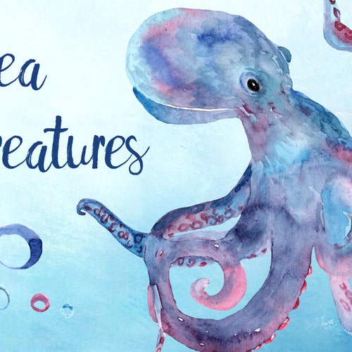 Watercolor Sea Creatures Clipart Set | Etsy