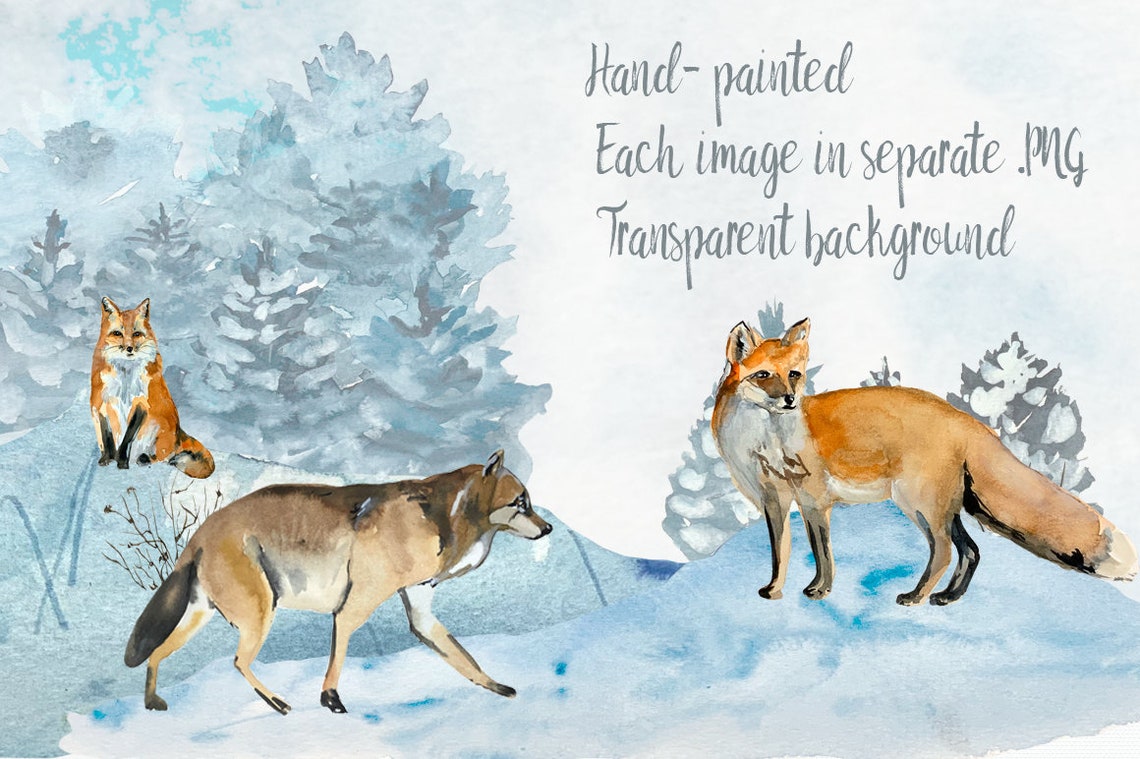Watercolor Winter Woodland Clip Art Set | Etsy