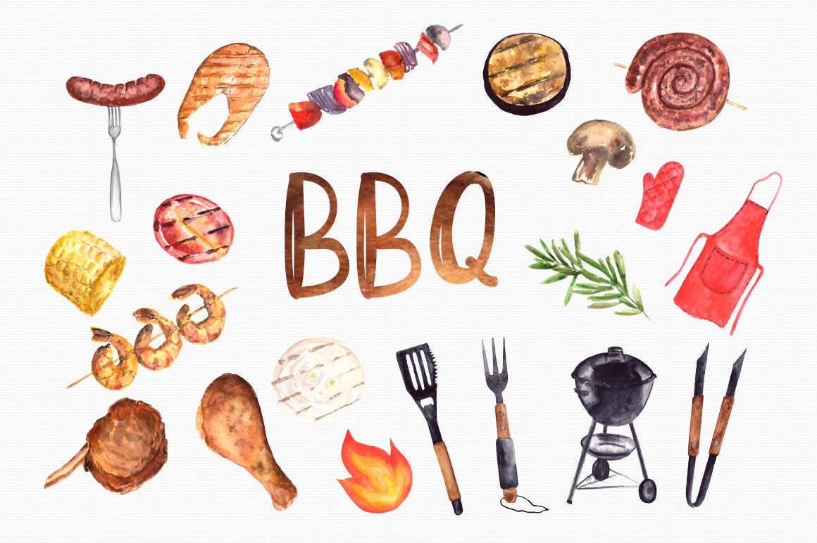 Watercolor BBQ Clip Art Set - Etsy UK