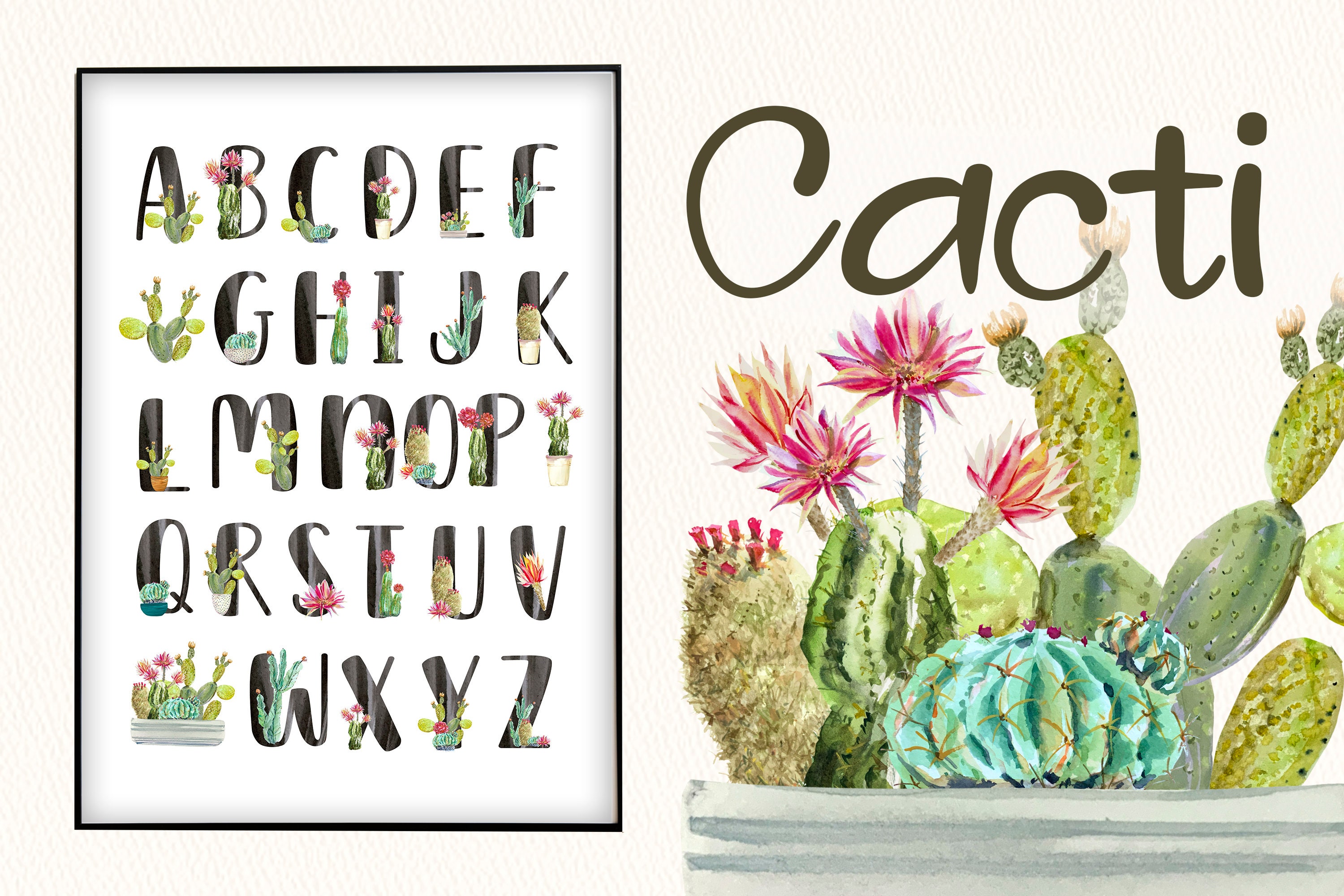 Cactus Font and Clip Arts - Etsy