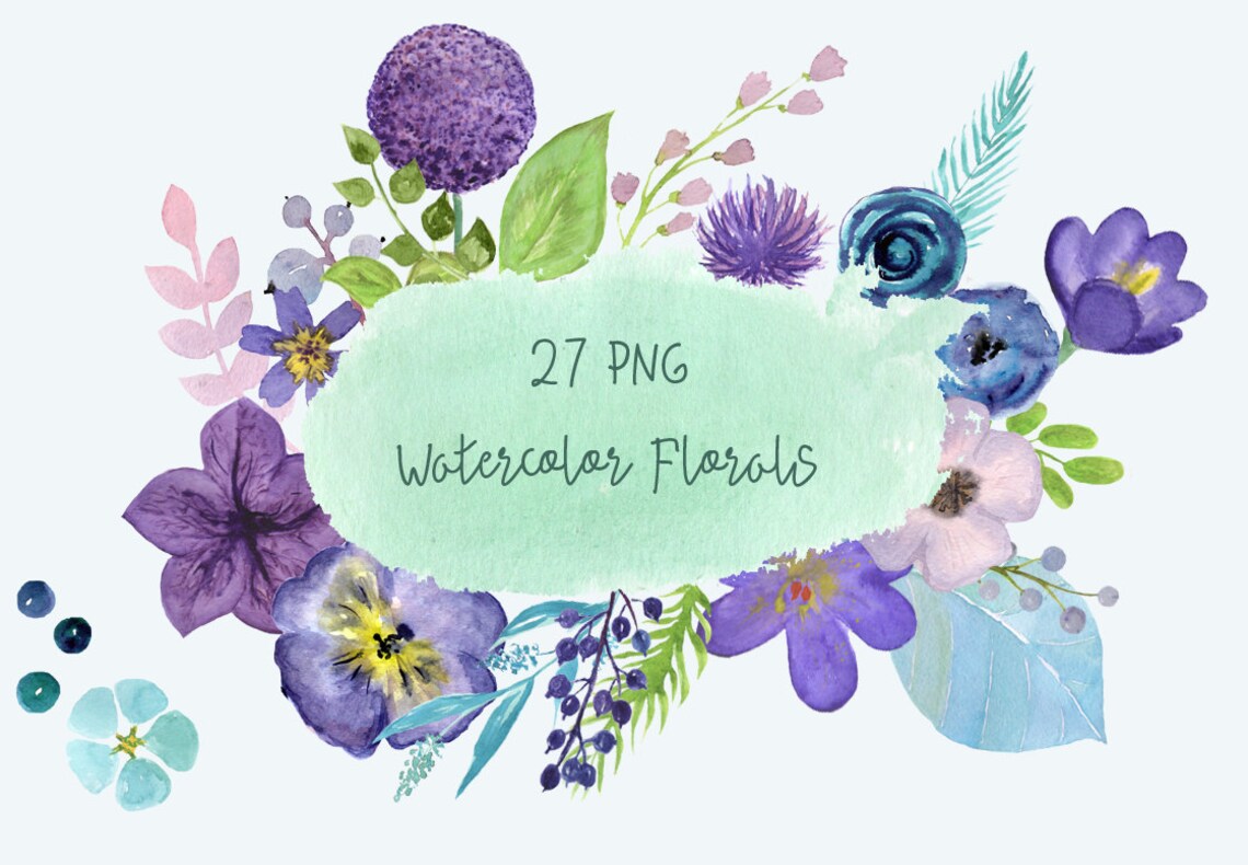 27 Hand-painted Watercolor Purple Floral Clip Art - Etsy