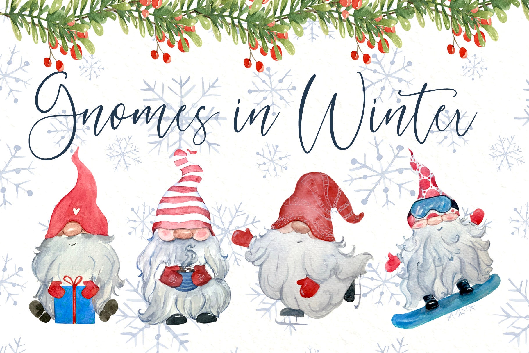Gnomes in Winter Watercolor Clip Art - Etsy