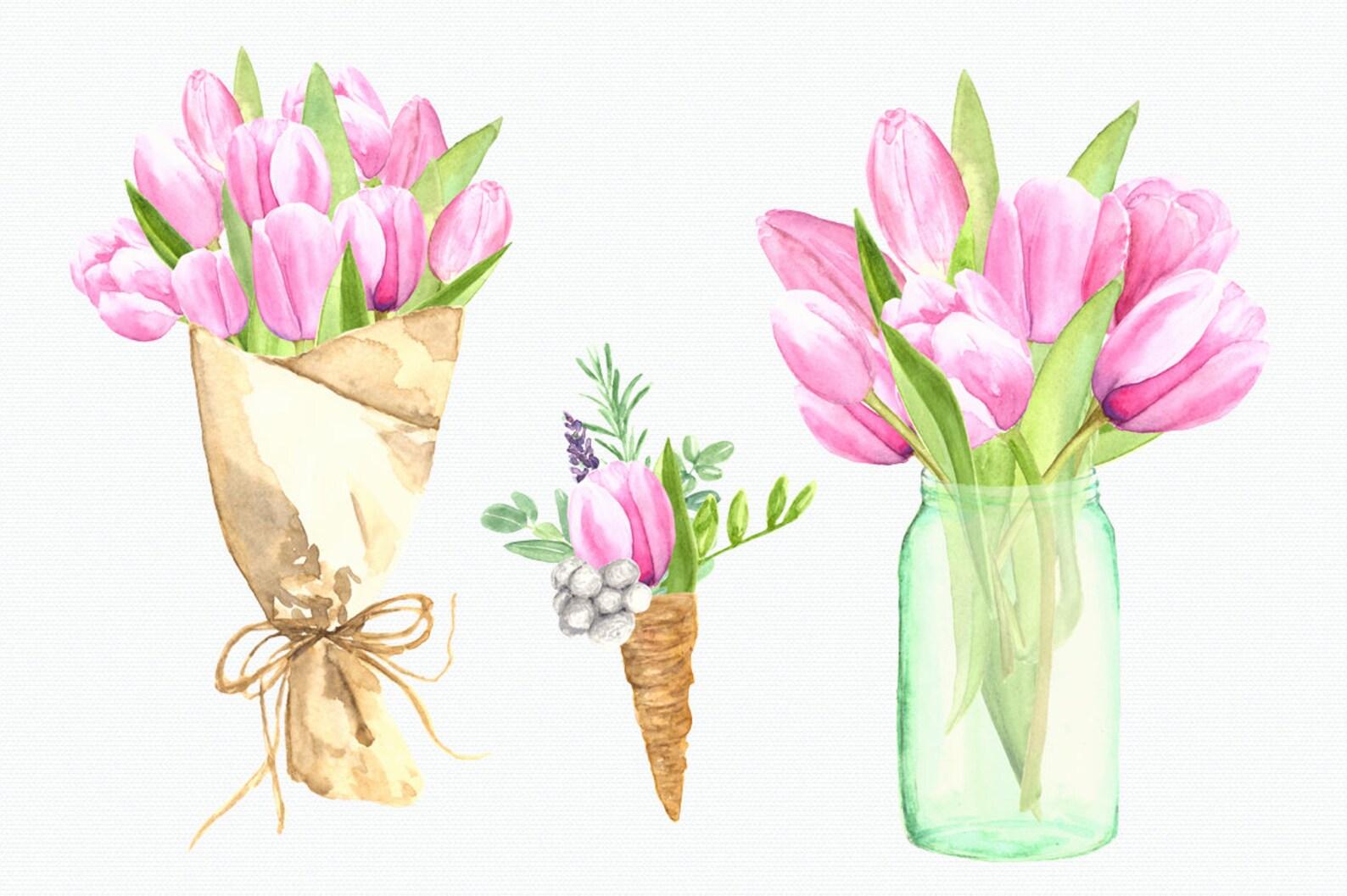 Watercolor Pink Tulips Clip Art Set - Etsy