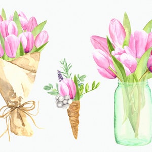 Watercolor Pink Tulips Clip Art Set - Etsy