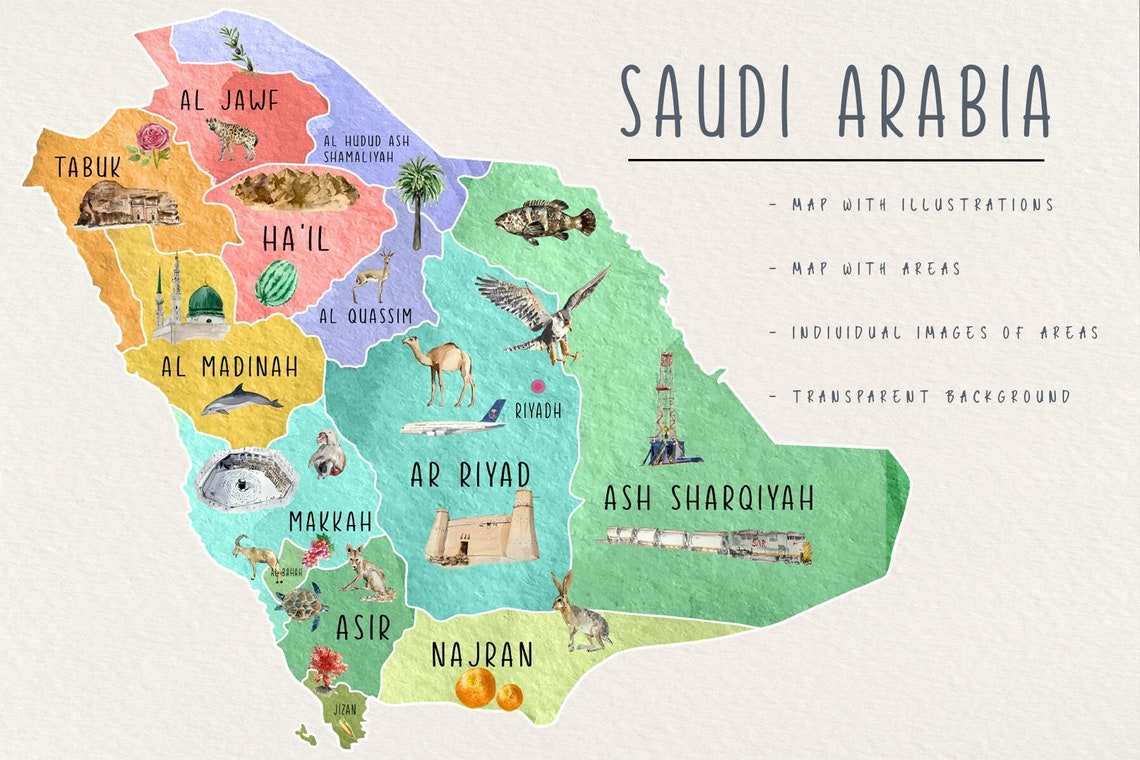 Watercolor Saudi Arabia Tourist Map - Etsy