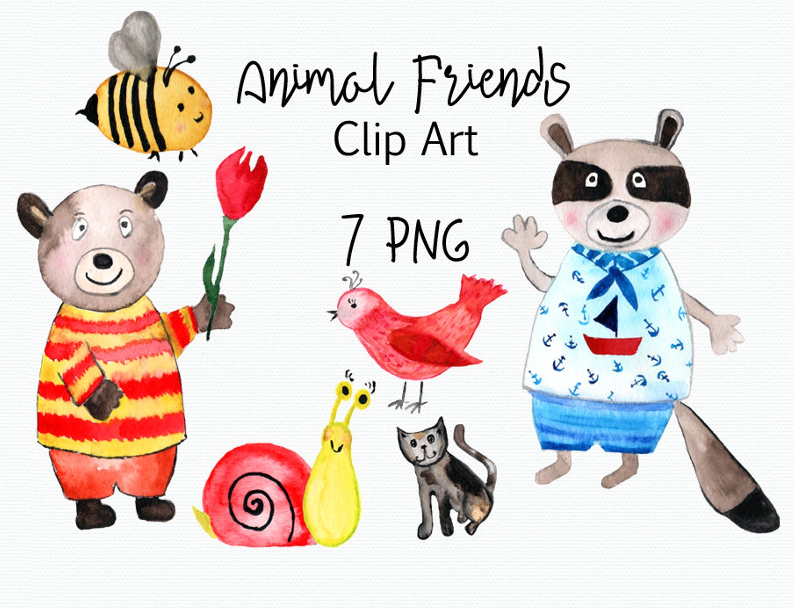 Watercolor Animal Friends Clip Art - Etsy