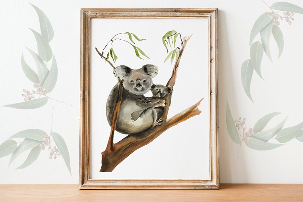Mother and Baby Koalas Watercolor Print and Clip Art | Etsy