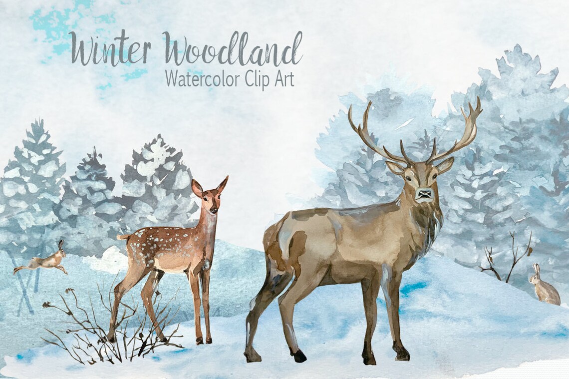 Watercolor Winter Woodland Clip Art Set | Etsy