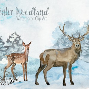 Watercolor Winter Woodland Clip Art Set - Etsy
