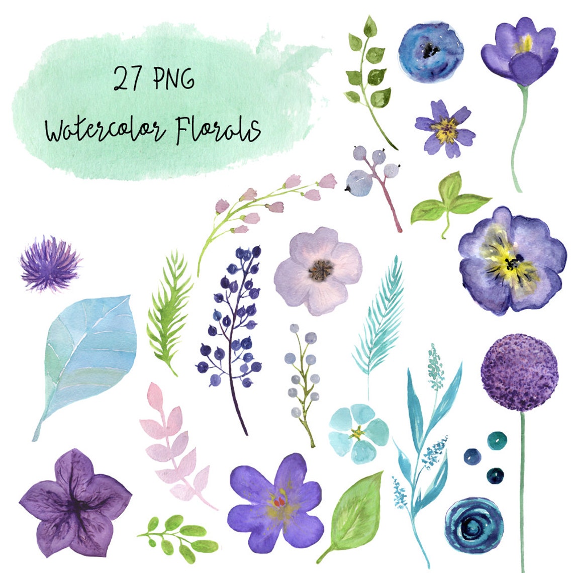 27 Hand-painted Watercolor Purple Floral Clip Art - Etsy