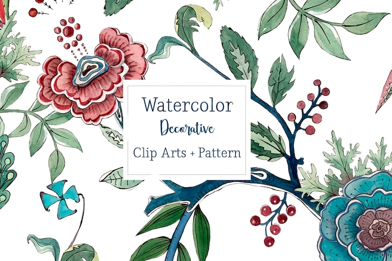 Watercolor Decorative Clip Art Set Pattern - Etsy