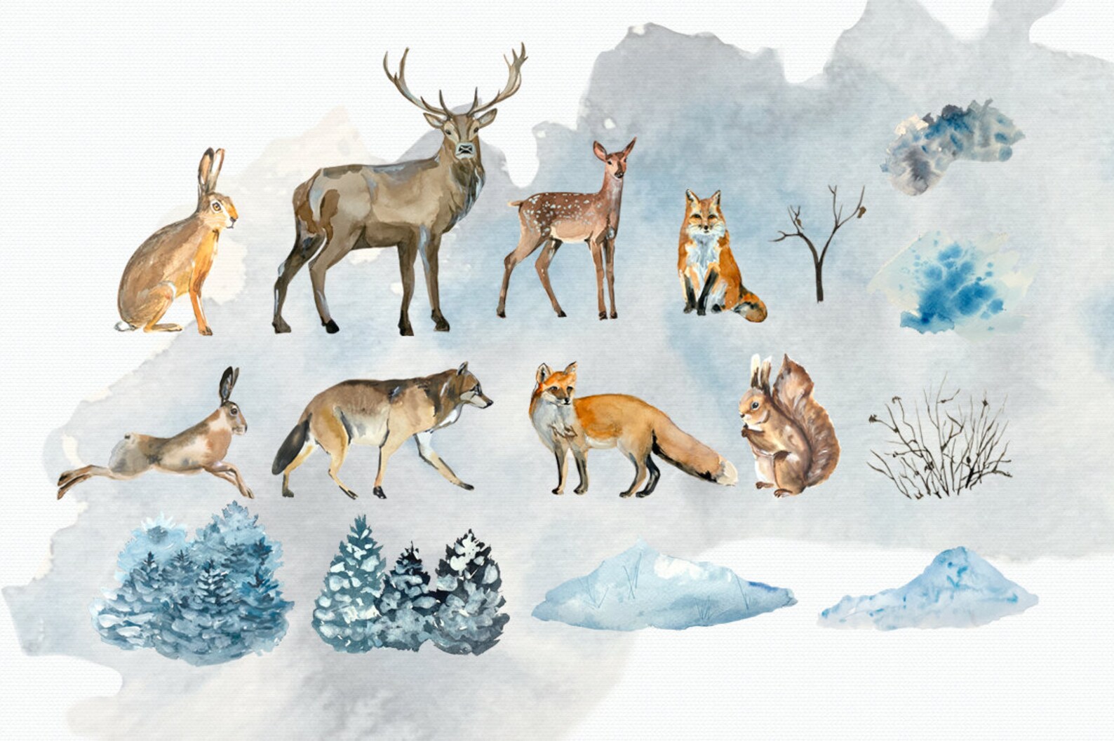 Watercolor Winter Woodland Clip Art Set | Etsy