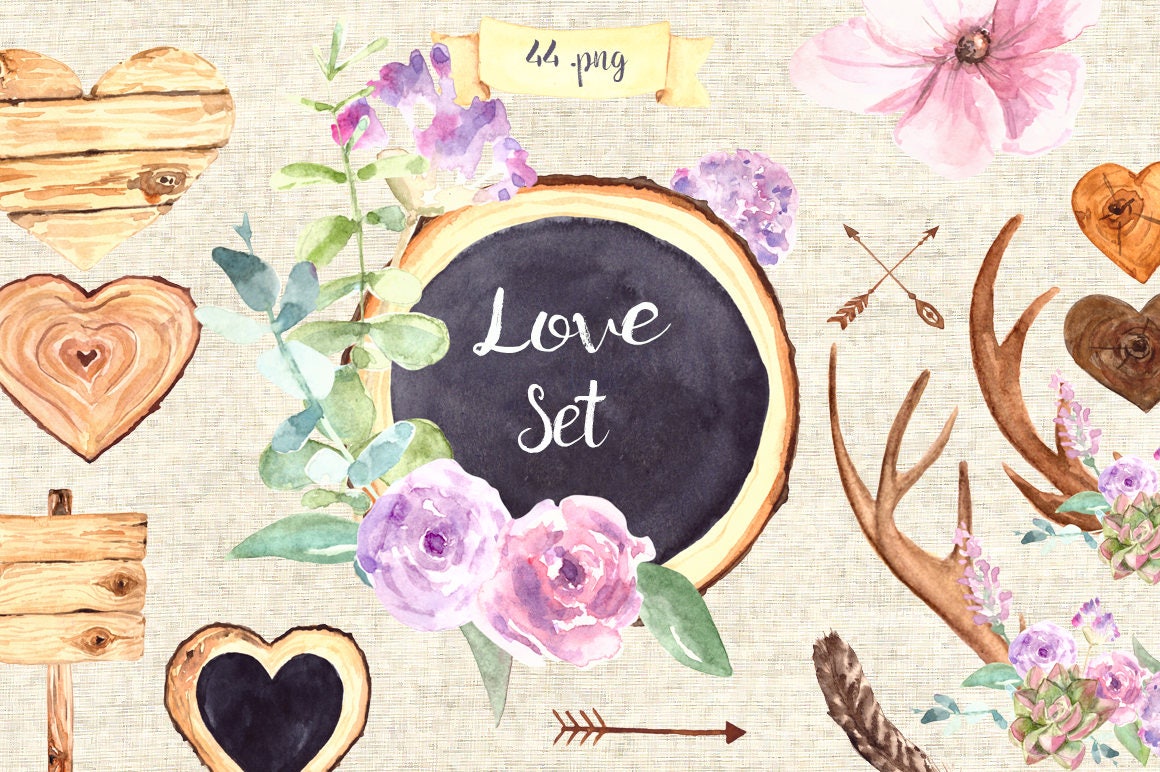 Watercolor Love Clip Art Set - Etsy