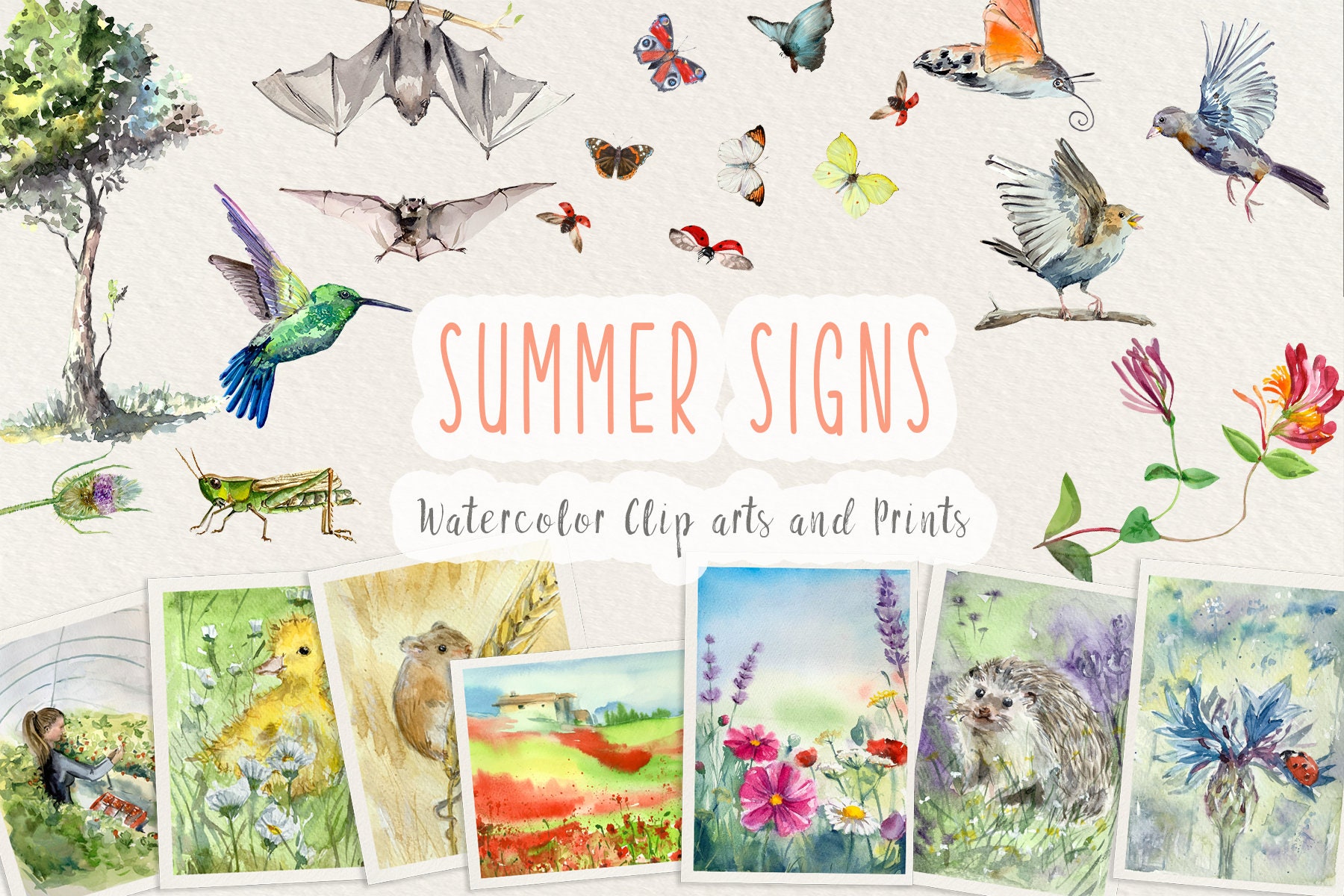 Summer Signs Watercolor Clip Art Set - Etsy