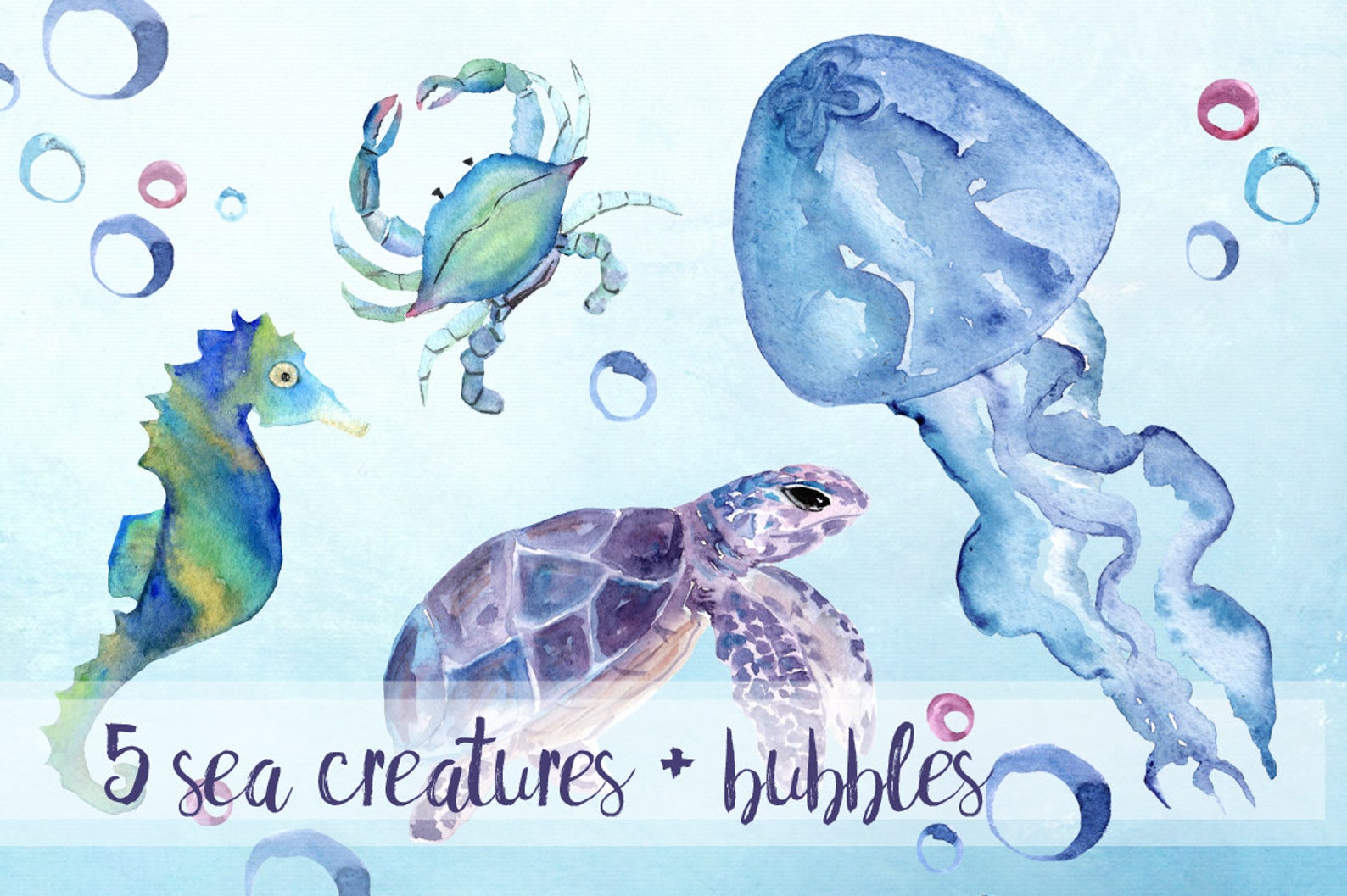 Watercolor Sea Creatures Clipart Set | Etsy