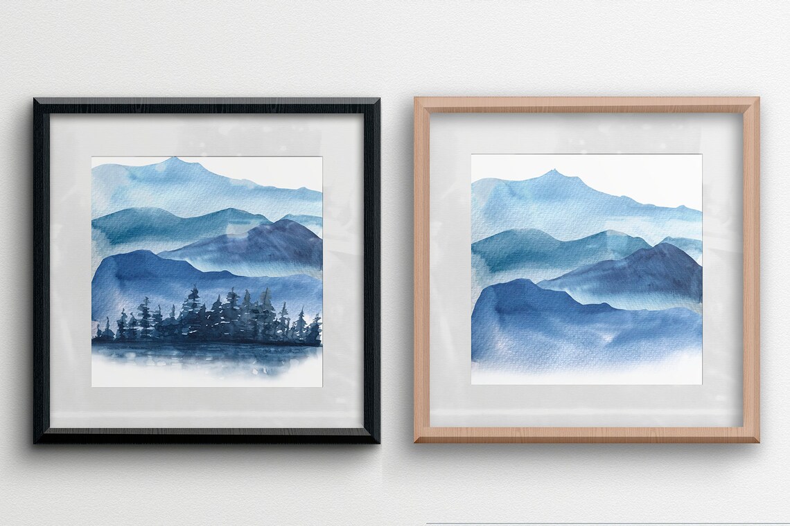 Blue Mountains Watercolor Clip Arts and Print - Etsy